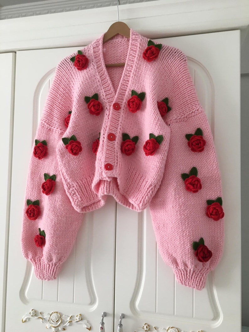 Red Roses Pink Cardigan,gift, Gift for Women, Cardigan Women, Floral ...