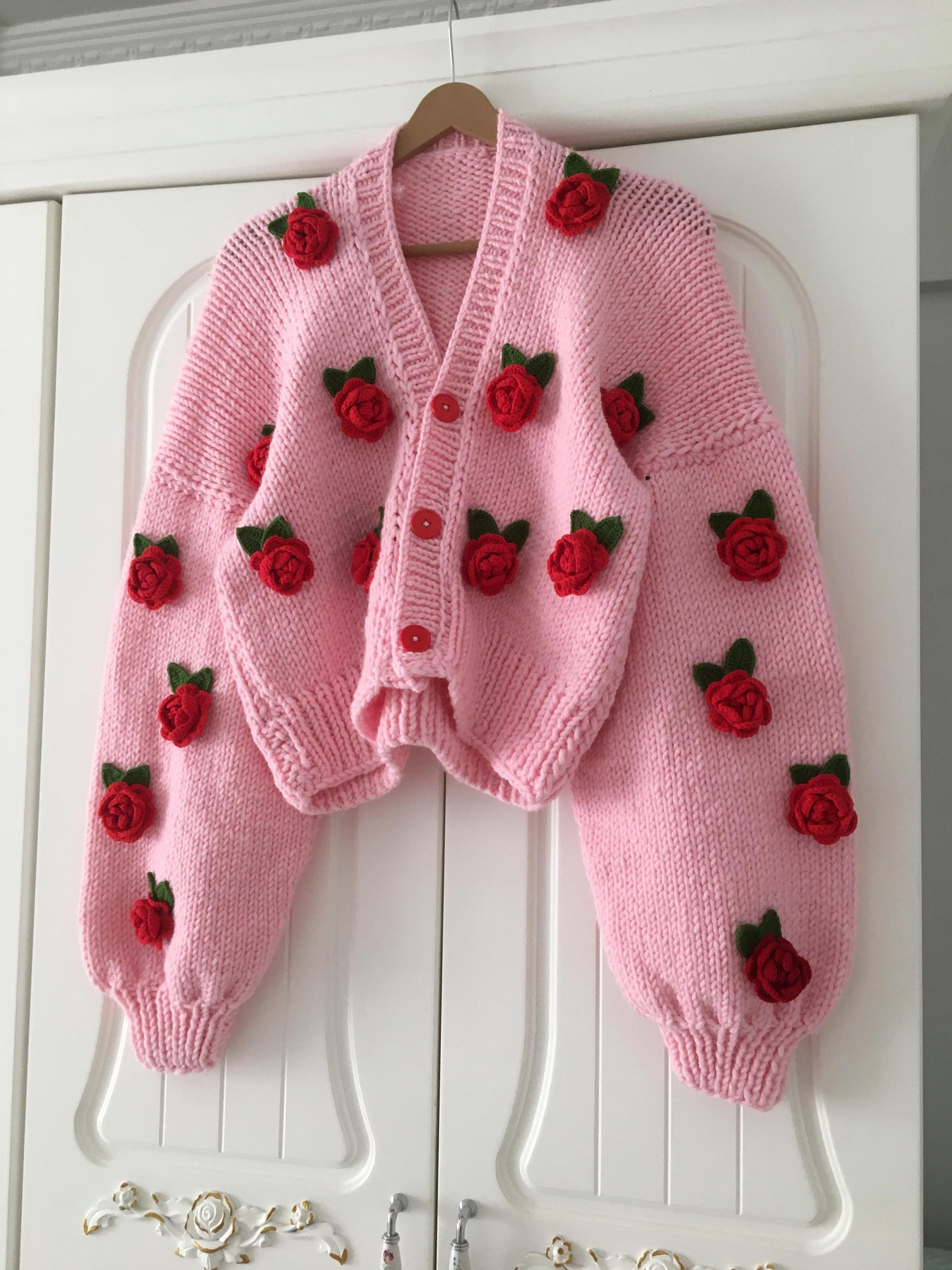 Red Roses Pink Cardigan,gift, Gift for Women, Cardigan Women, Floral ...