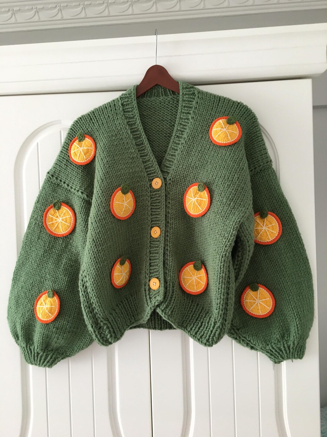 Orange Knit Cardigan, Orange Embroidered Cardigan Jacket, Green ...