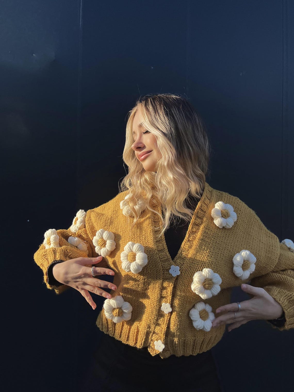 Yellow Flowers Daisy Cardigan, Cardigan Women, Gift for Women, Chunky ...
