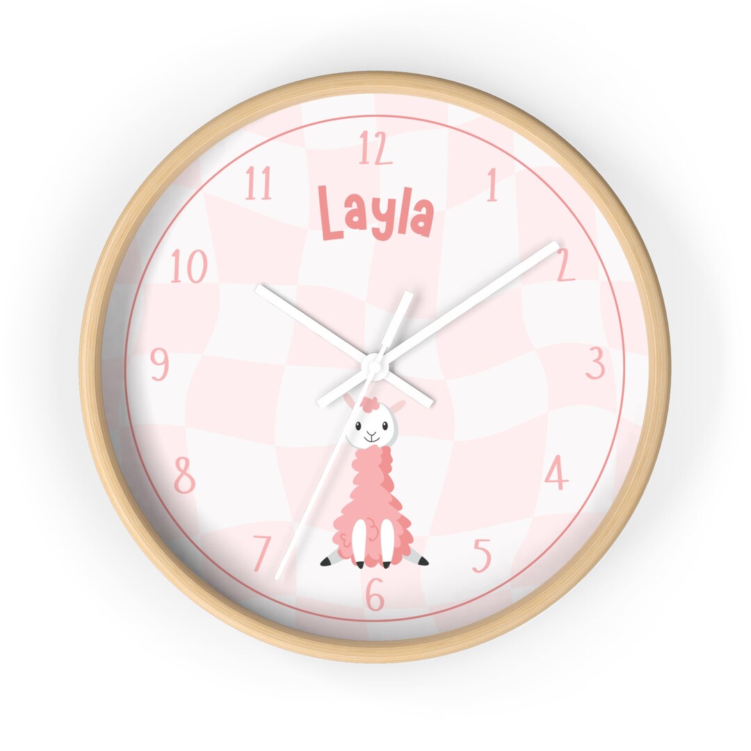 Personalized Llama Wall Clock for Baby Nursery Clock Checkered Retro ...
