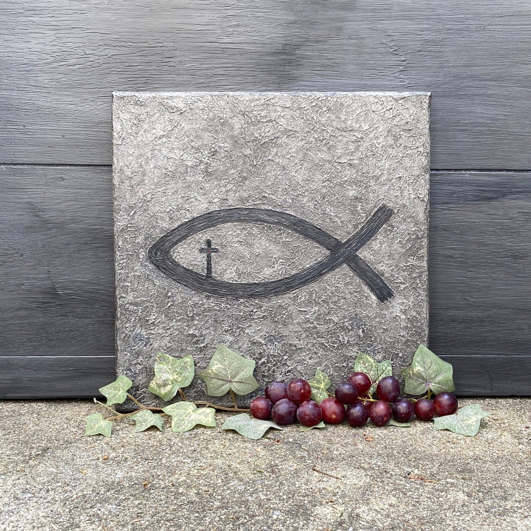 Jesus Fish Original Christian Wall Art Textured Painting on Canvas for ...