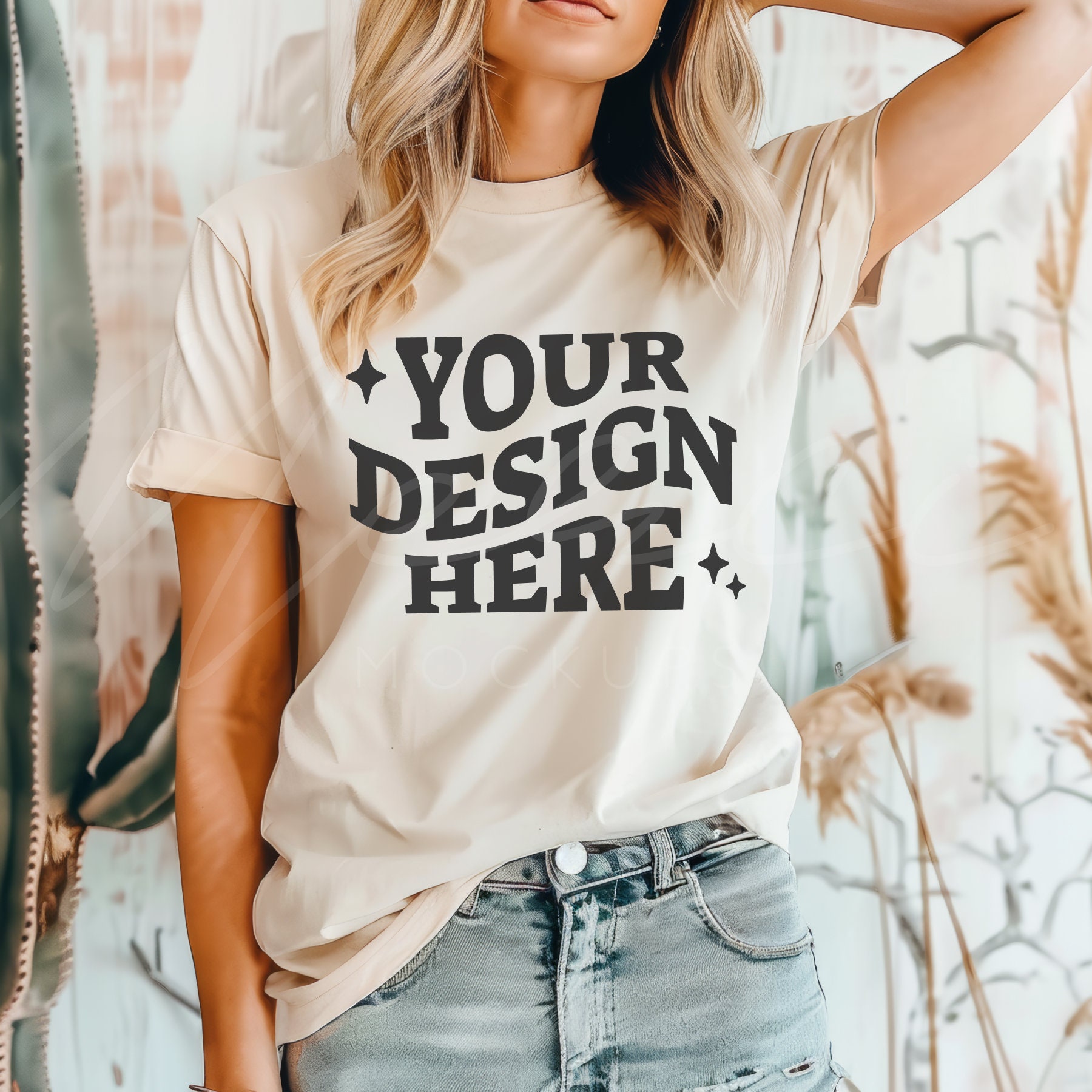 Natural Color T-shirt Mockup, Bella Canvas 3001 Dust Tee Mock-up, Ivory ...