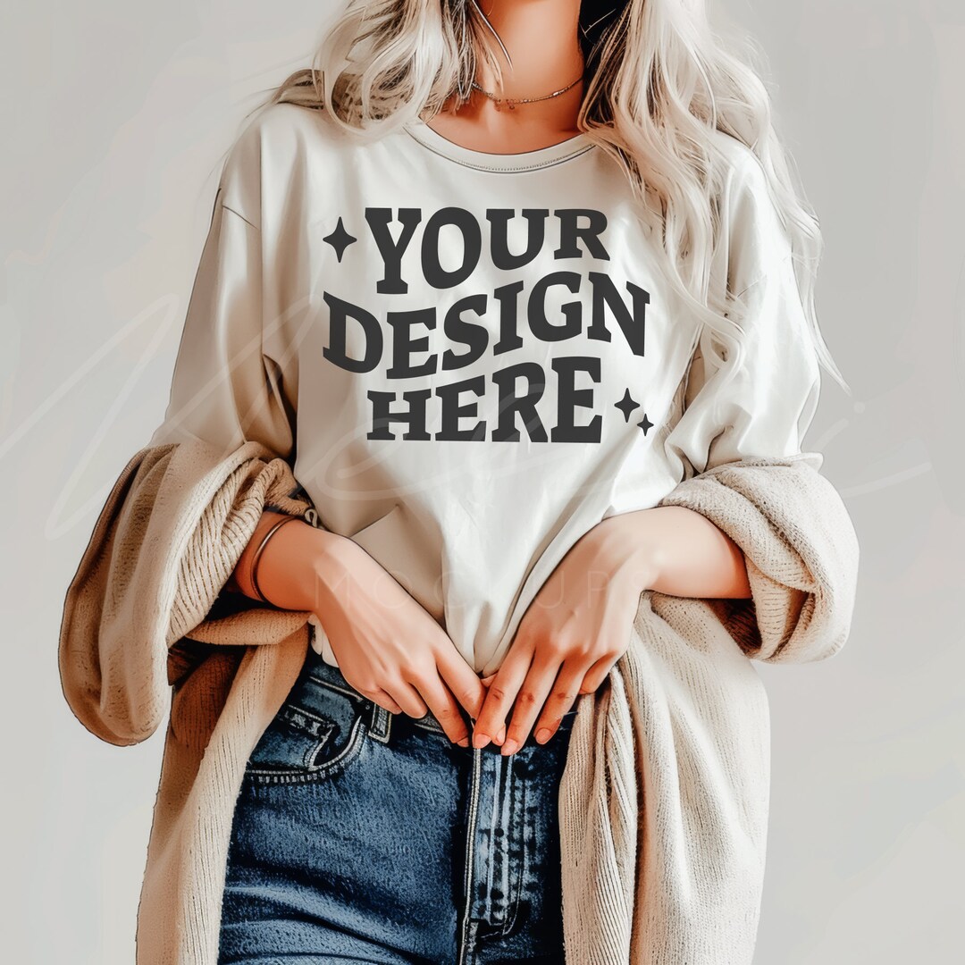 Natural Color T-shirt Mockup, Oversized Bella Canvas 3001 Dust Tee Mock ...