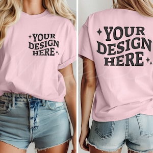 Light Pink T-shirt Mockup, Front and Back, Gildan 64000 Light Pink ...