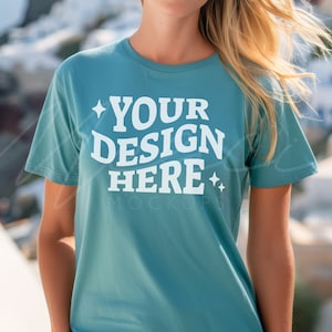 Turquoise Color T-shirt Mock-up, Bella Canvas 3001 Teal T-shirt Mocks ...