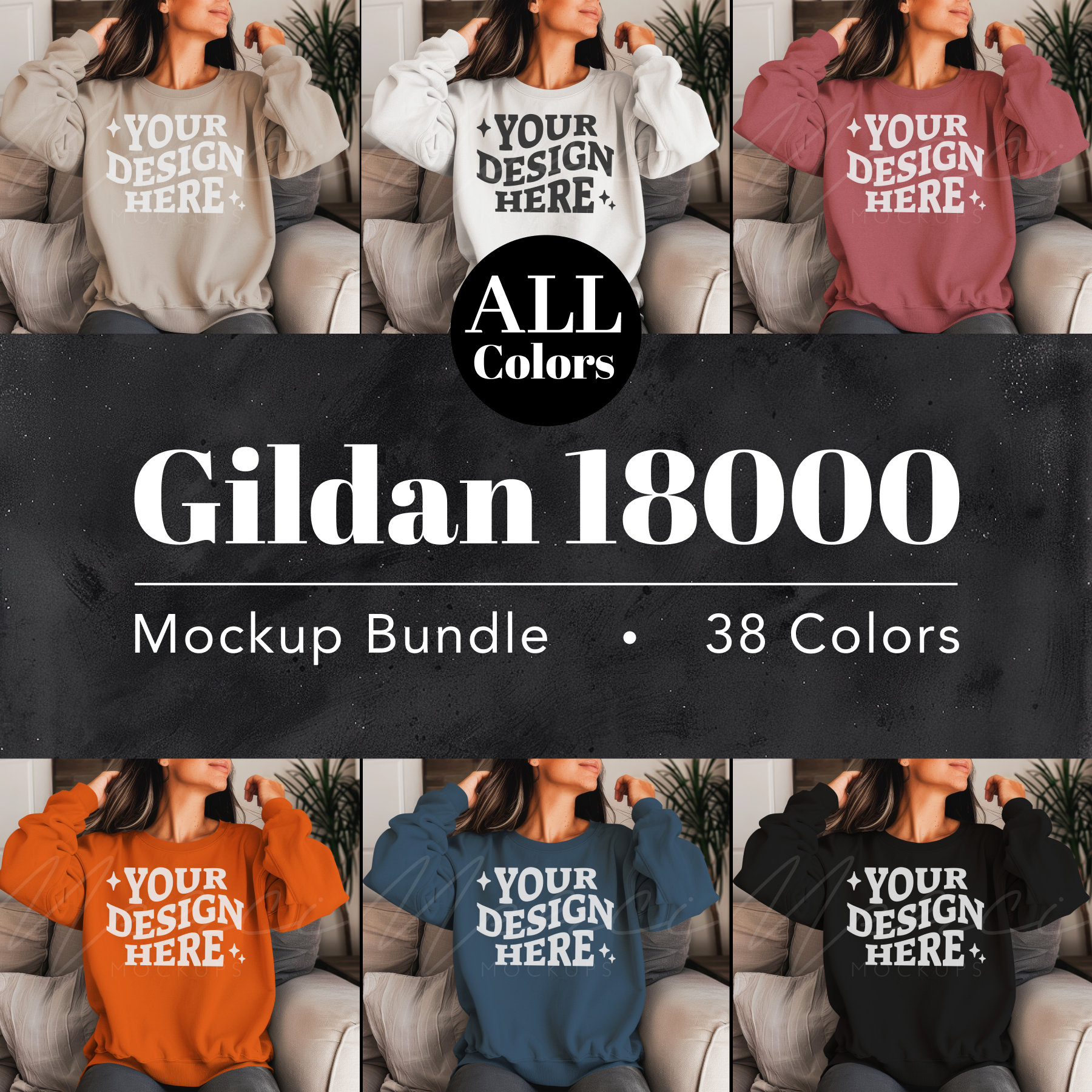 Gildan 18000 All Colors Mockup Bundle, Lifestyle Model Crew Neck ...