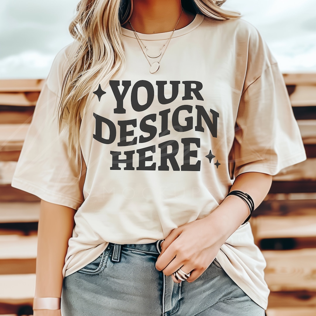 Gildan 5000 Sand Color T-shirt Mockup, Heavy Cotton Sand Tee Mockup ...