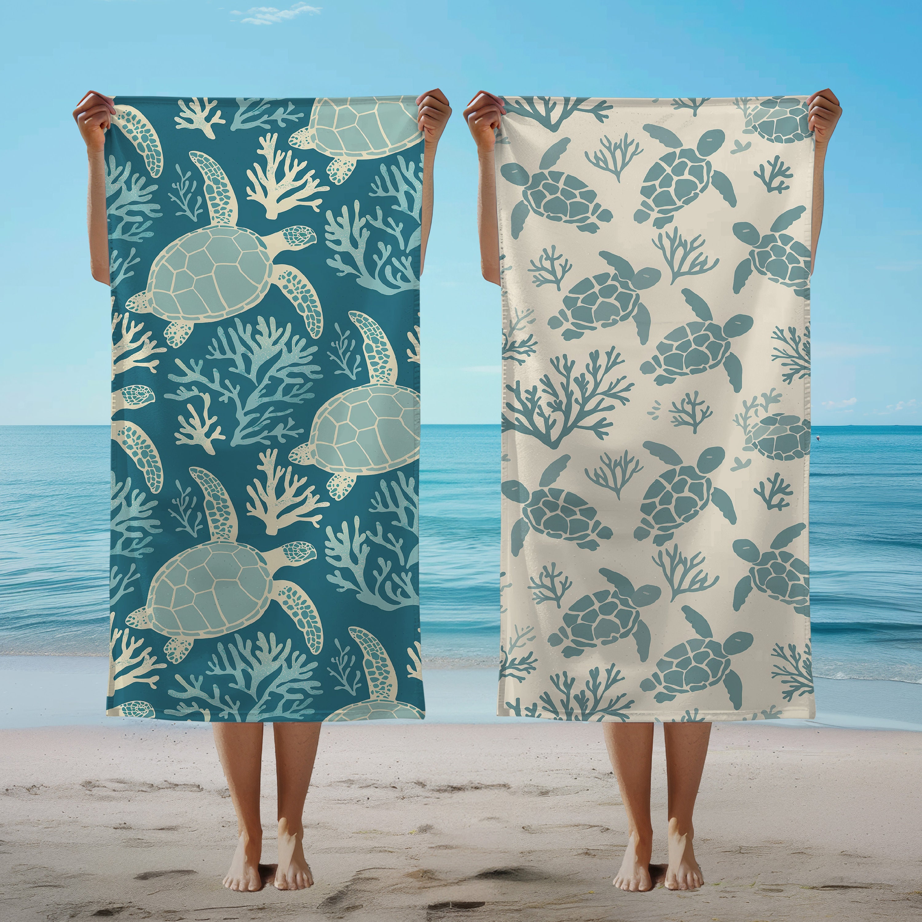 Two of 30x60 Beach Towel Mockup Template, Drag & Drop Canva and PSD PNG ...