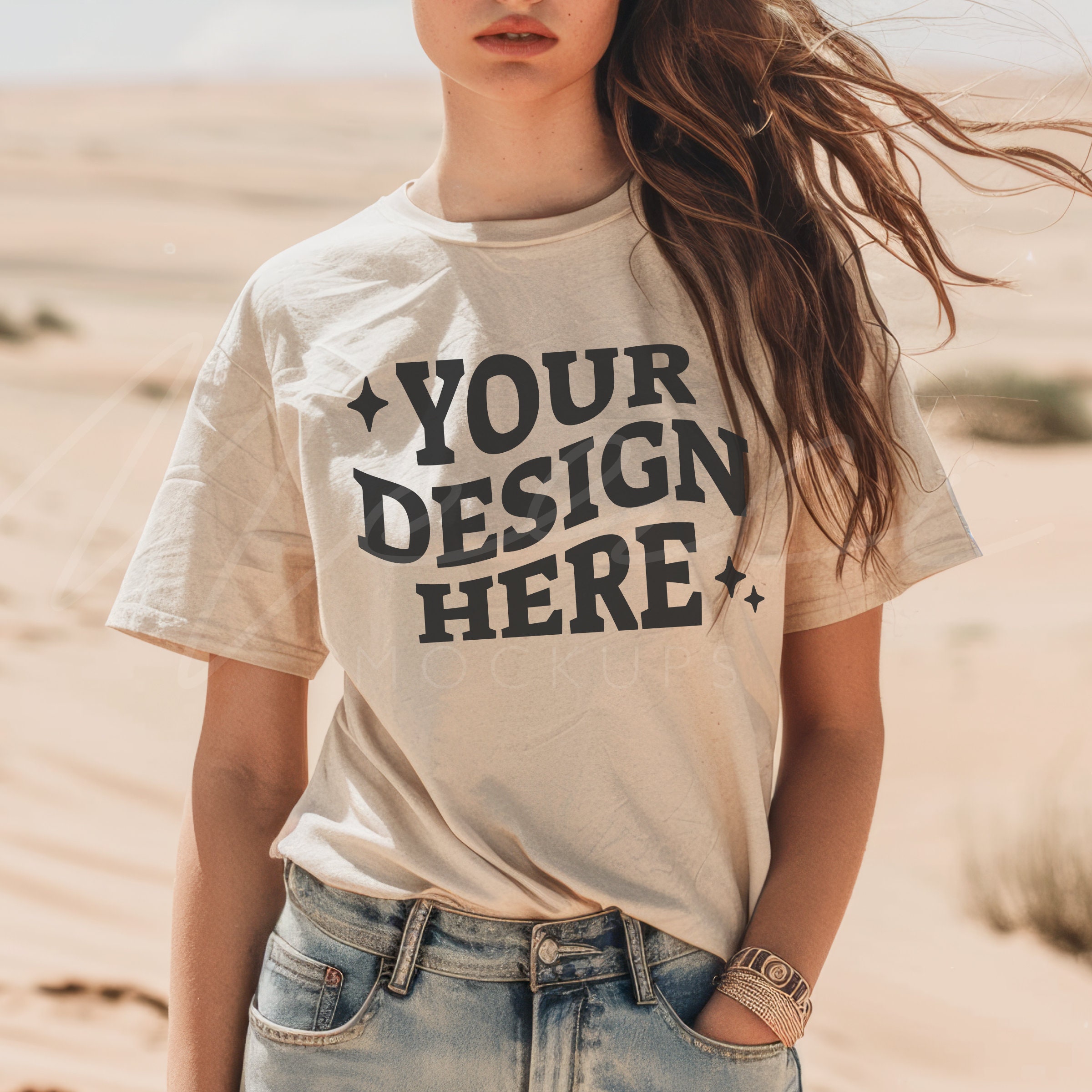 Gildan 5000 Sand Color T-shirt Mockup, Heavy Cotton Sand Tee Mockup ...