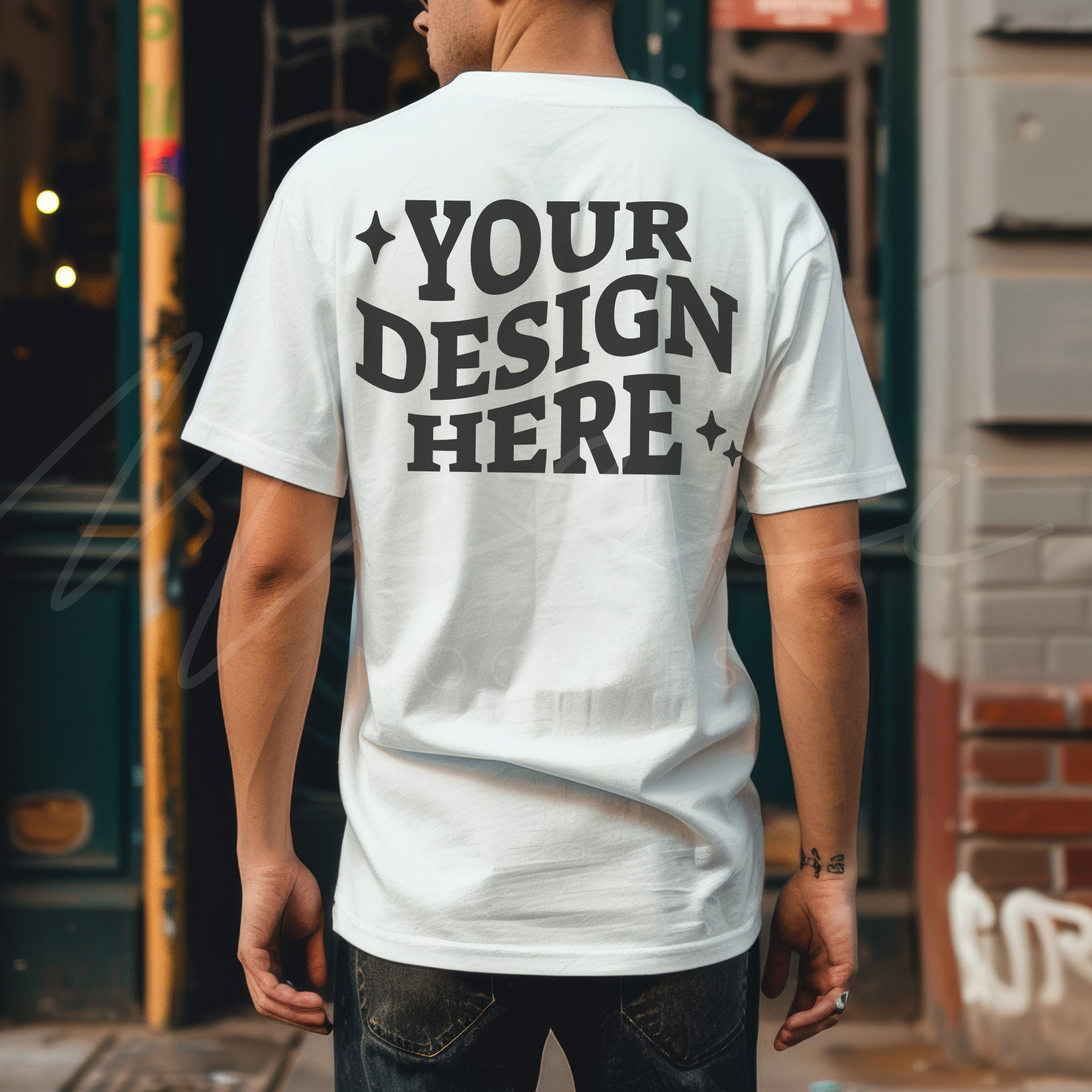 Male Model White T-shirt Back Mockup, Gildan 5000, White Color Crew ...