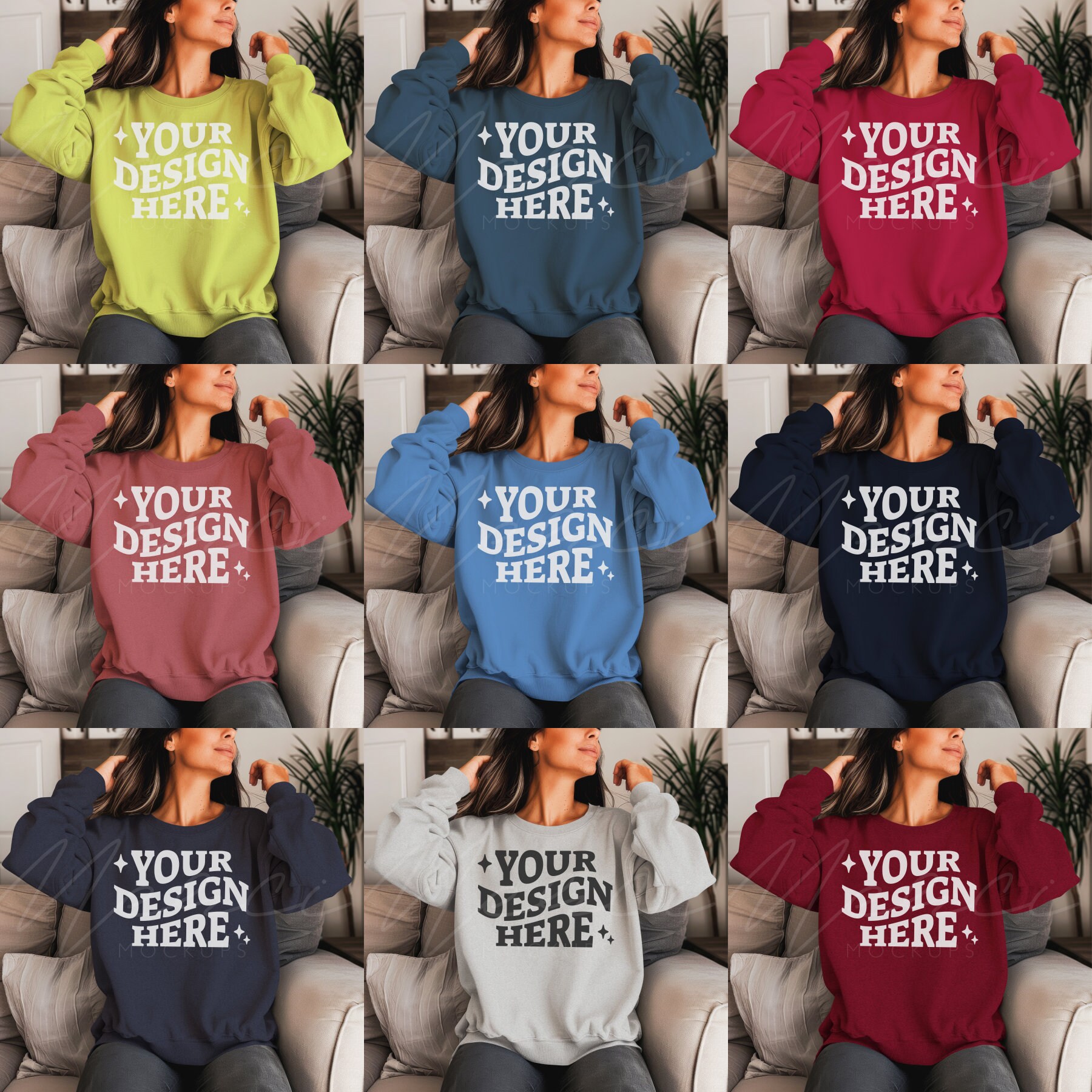 Gildan 18000 All Colors Mockup Bundle, Lifestyle Model Crew Neck ...