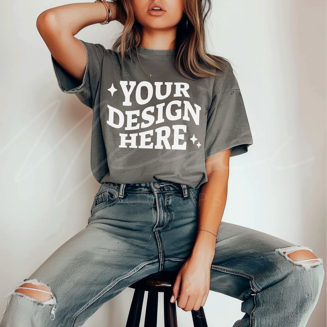Vintage Mineral Washed Grey T-shirt Mockup, Comfort Color Black Blank ...