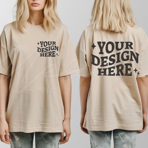 Sand Color T-shirt Mockup, Front and Back, Gildan 5000, Oversized Heavy ...