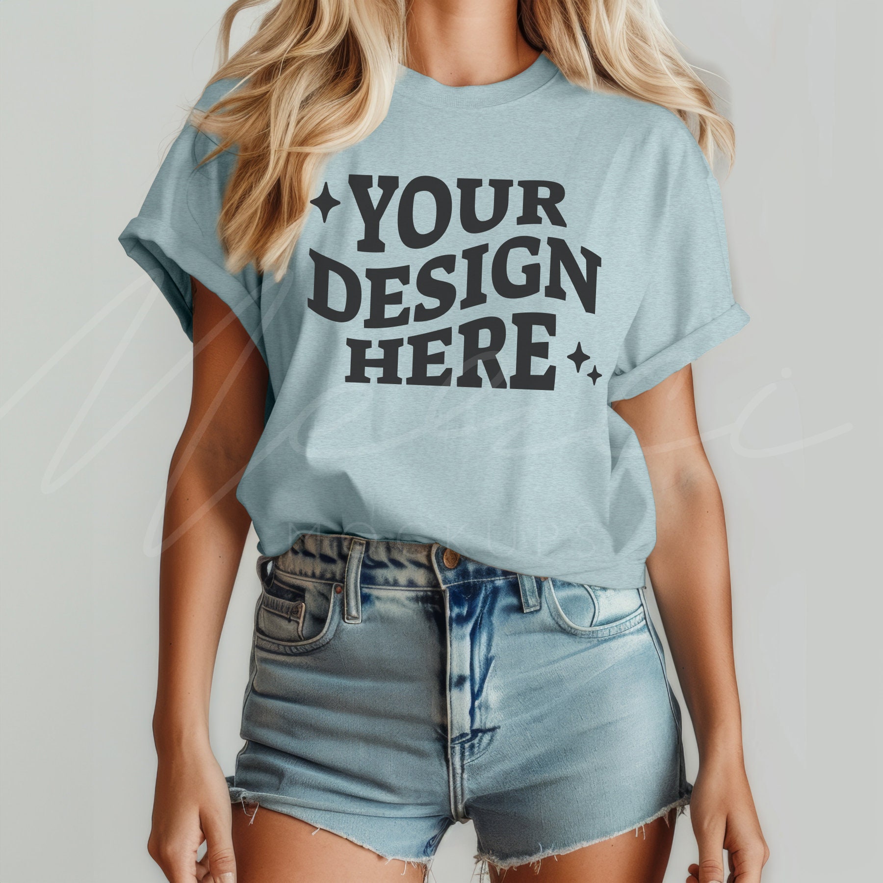 Heather Ice Blue T-shirt Mockup, Front and Back, Bella Canvas 3001 ...