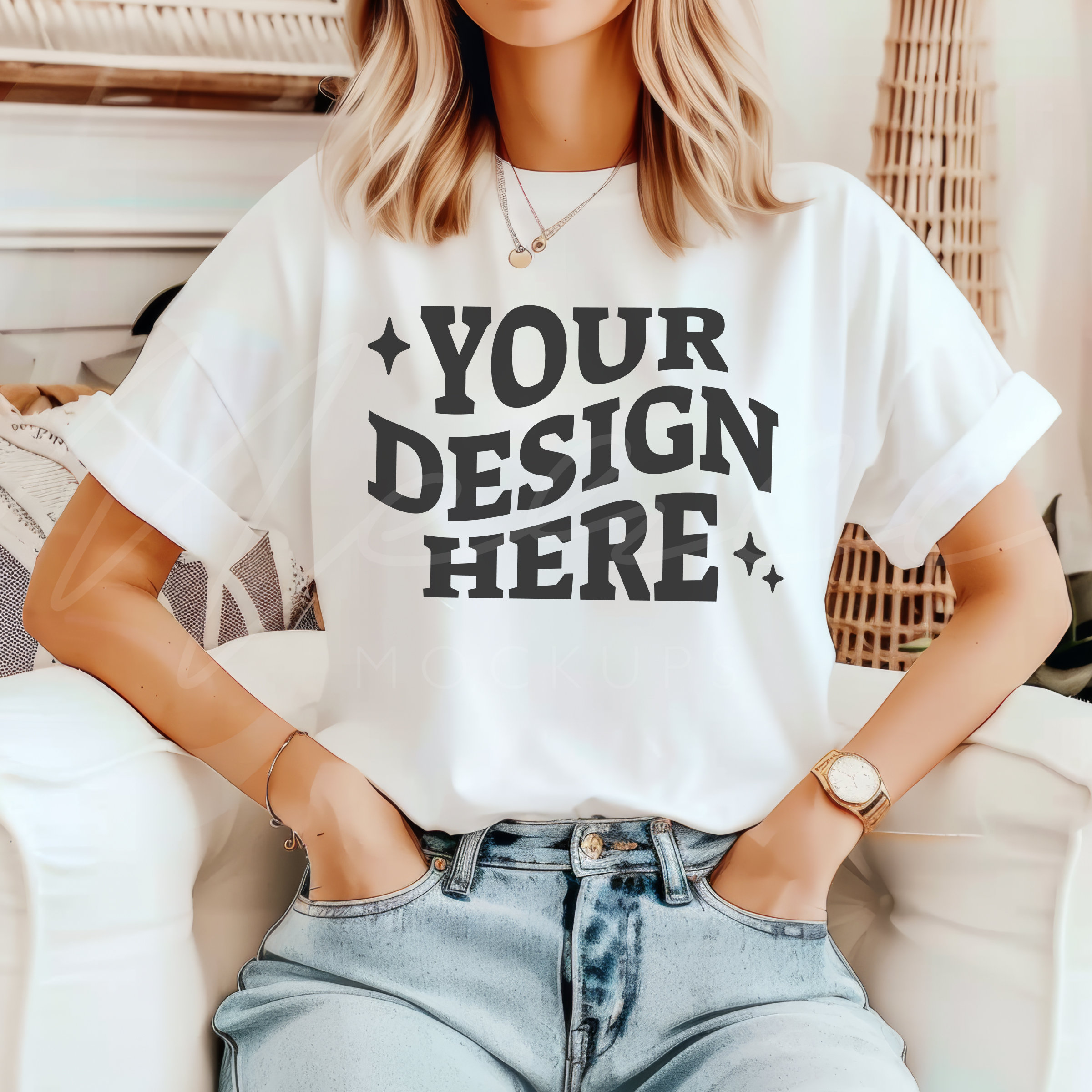 White T-shirt Mockup, Comfort Colors White Tee Mock-up, Simple Neutral ...