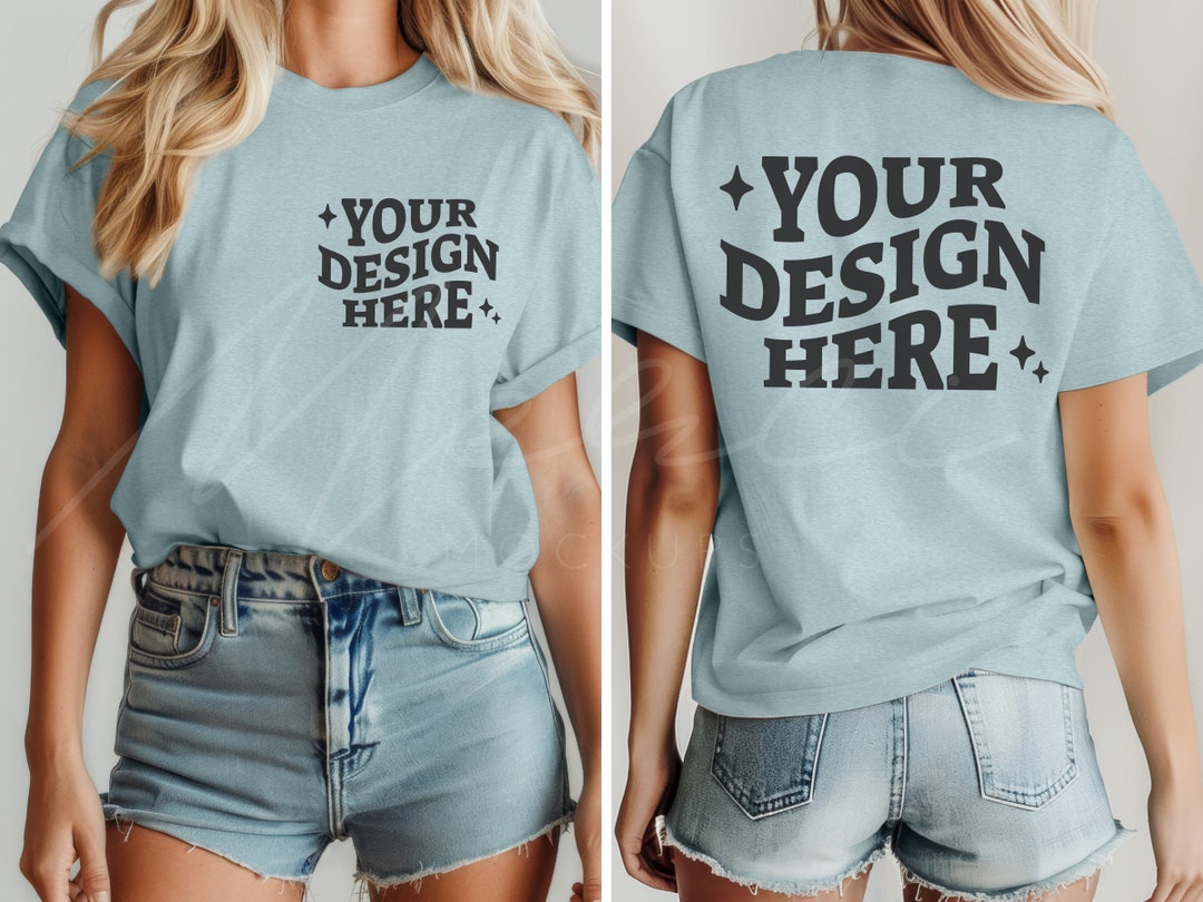 Heather Ice Blue T-shirt Mockup, Front and Back, Bella Canvas 3001 ...