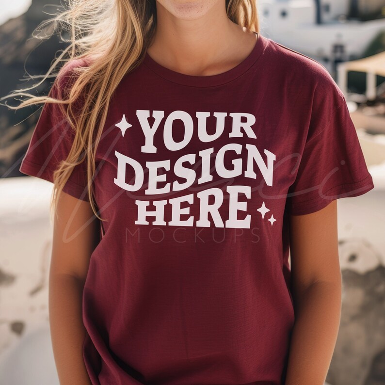 Maroon Color T-shirt Mock-up, Bella Canvas 3001 Maroon T-shirt Mocks ...