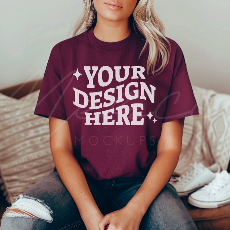 Maroon Color T-shirt Mockup, Gildan 5000 Tee Mock-up, G500 Maroon Color ...