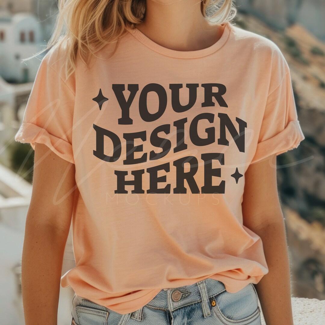 Peach Color T-shirt Mockup, Bella Canvas 3001 Peach Tee Mock-up, Peach ...
