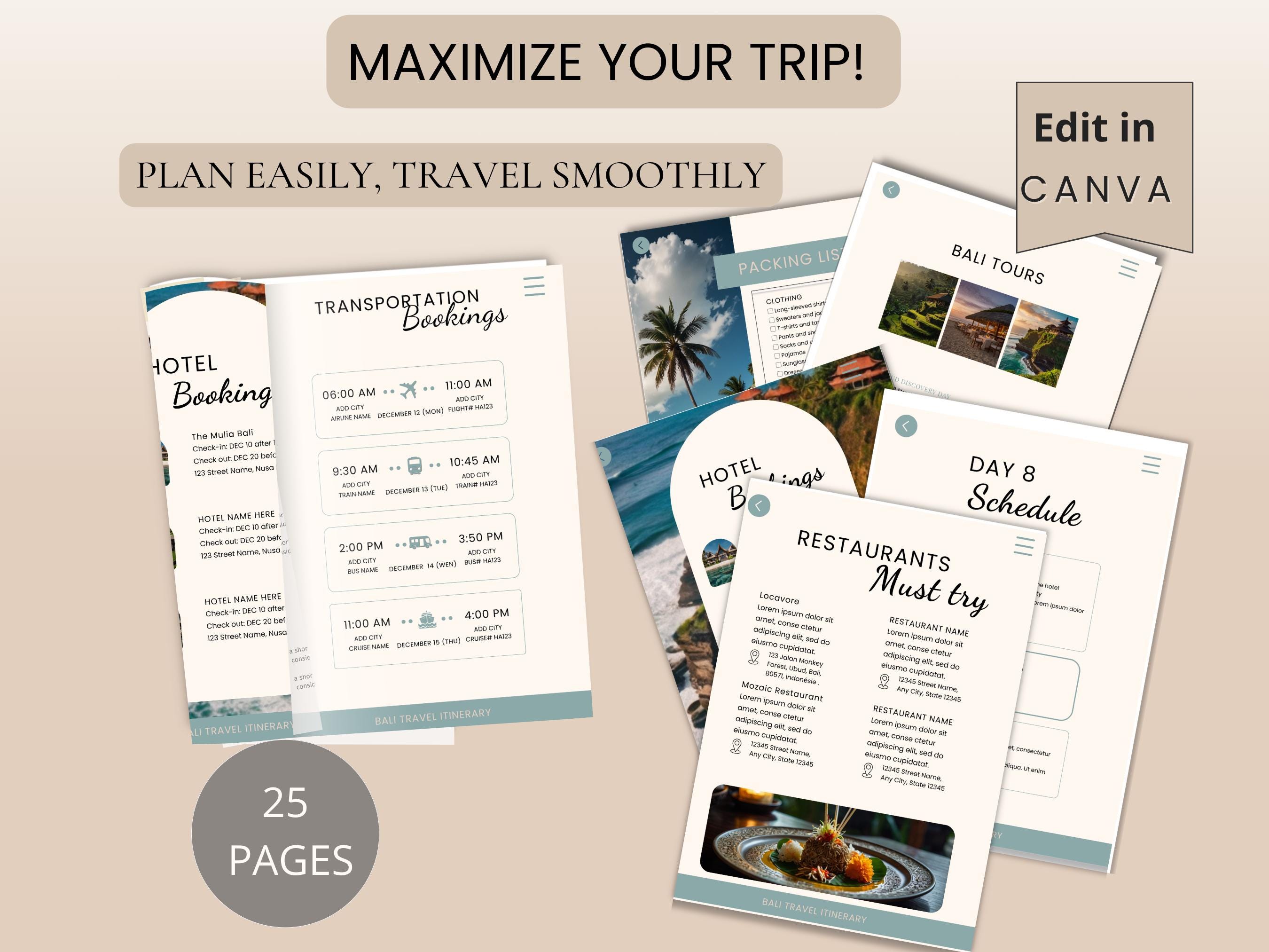 Editable Travel Itinerary Template, Travel Planners,digital Travel ...