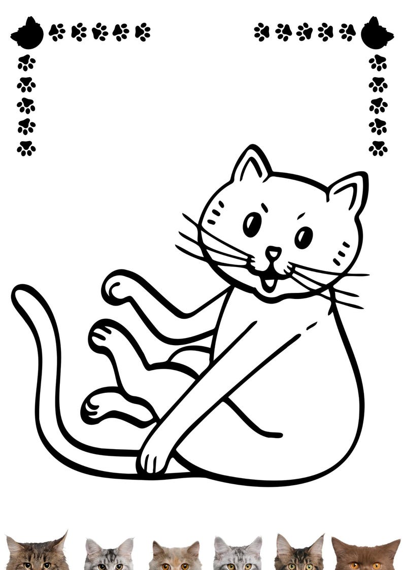 Cute Cats Coloring Pages for Kids – Printable PDF | 30 Fun Cat Designs ...