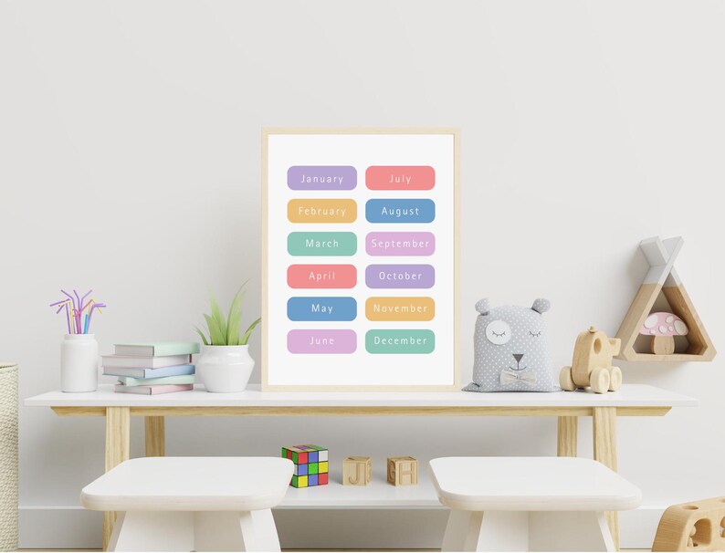Months of the Year Poster Educational Wall Art Classroom Decor Kids ...