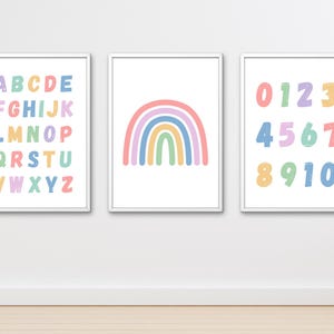 Set of 3 Prints | Colorful Alphabet and Numbers Poster | Educational ...
