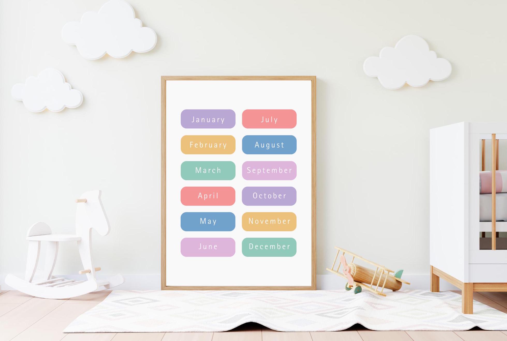 Months of the Year Poster Educational Wall Art Classroom Decor Kids ...