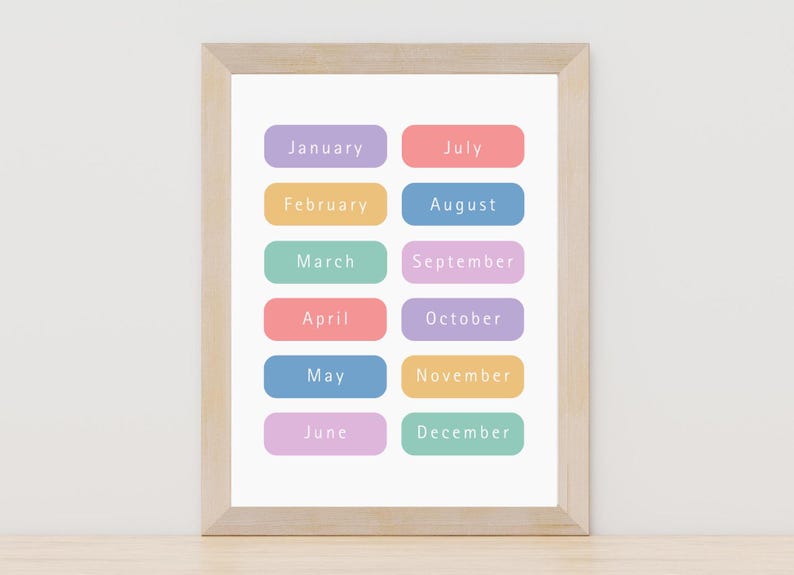 Months of the Year Poster Educational Wall Art Classroom Decor Kids ...