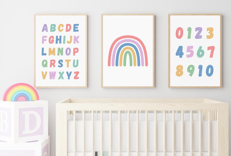 Set of 3 Prints | Colorful Alphabet and Numbers Poster | Educational ...