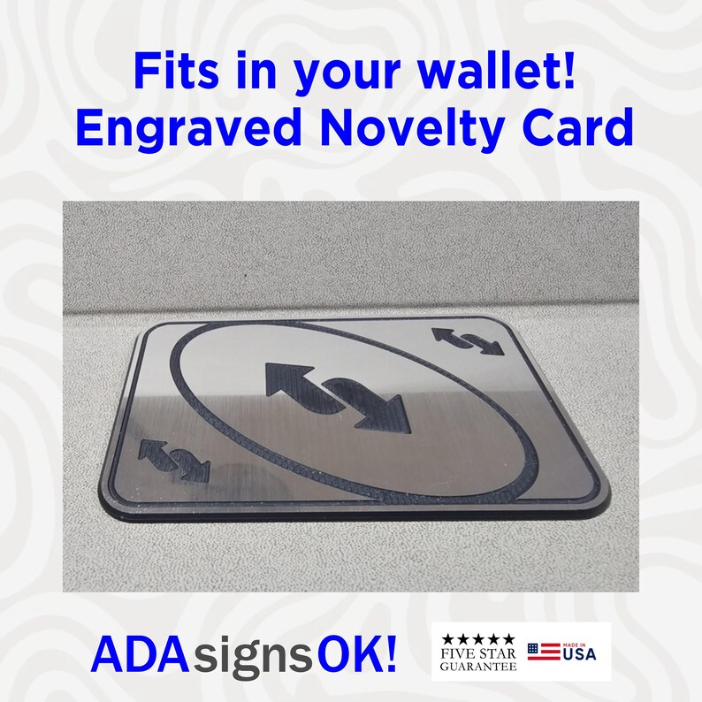 Plastic Engraved Uno Reverse Card Novelty Reverse Card Fits in Wallet 2 ...