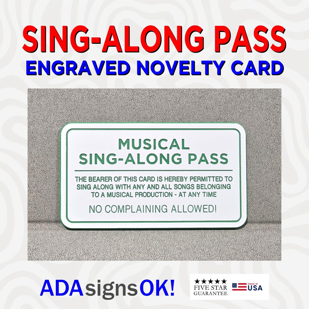 Sing Along Pass Card / Musical Pass - Engraved Novelty Card - Fits in ...