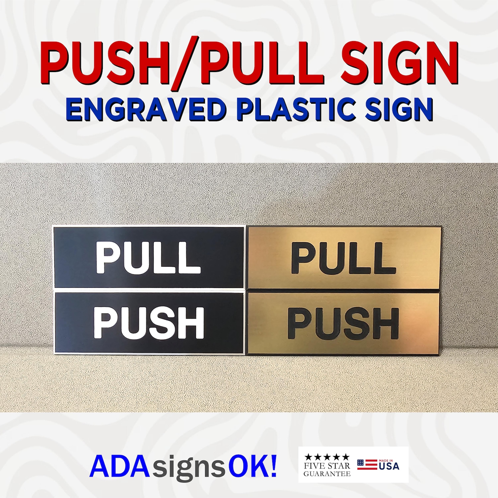 PUSH / PULL Door Signs - Engraved Plastic Signs (includes Pair) With ...