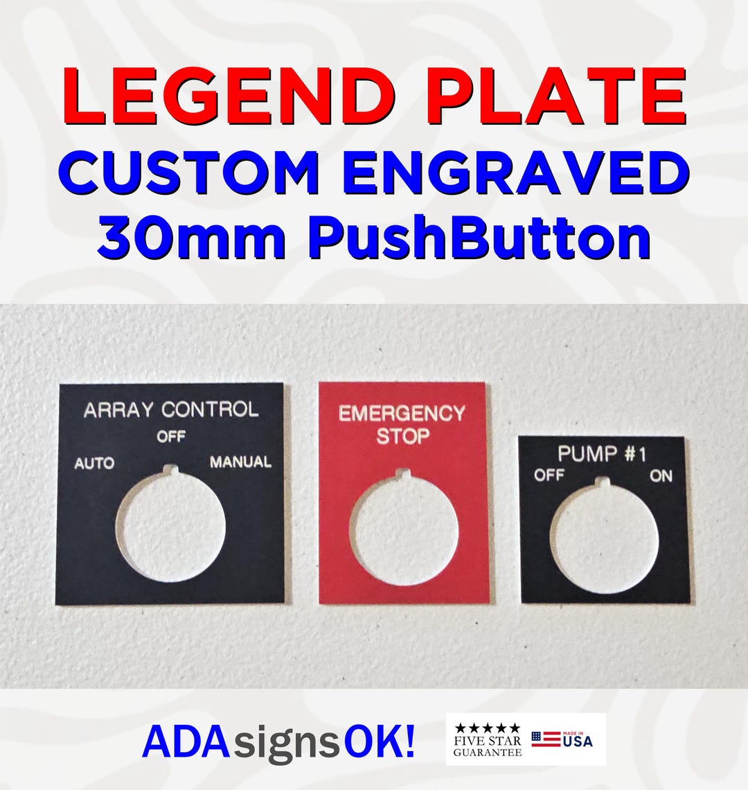 30mm Custom Engraved Pushbutton Legend Plate • Multiple Sizes / Colors ...