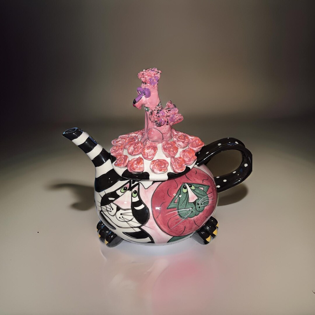 Lynda Corneille Whimsical Teapot Sasha Pink Poodle Cats Sealed With a ...