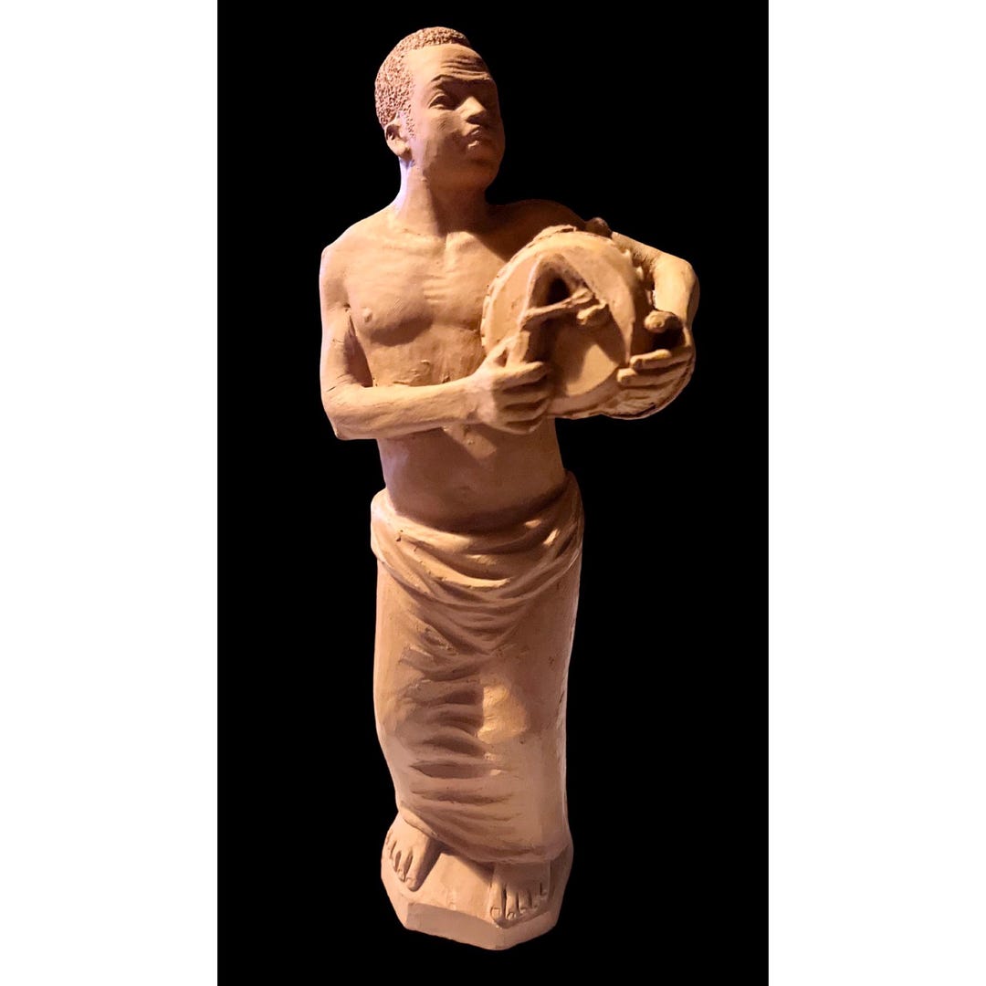 Terra Cotta Statue African Man Playing the Drum in Traditional Native ...