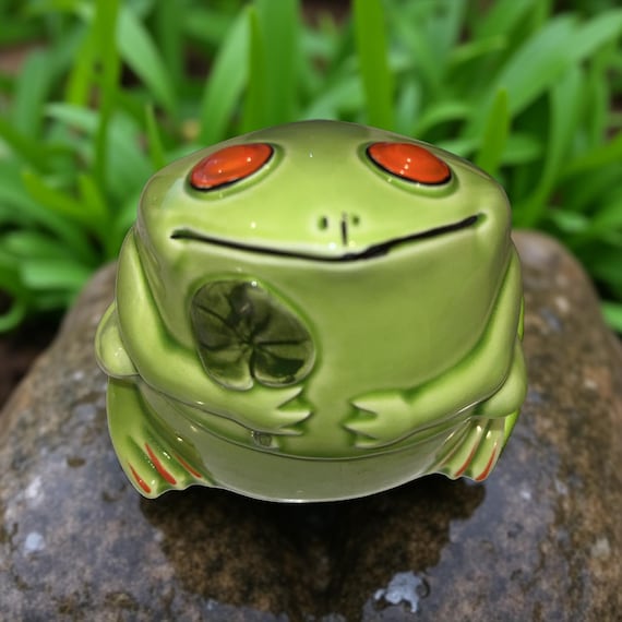 Midcentury Ceramic Tree Frog Trinket Box - Gem