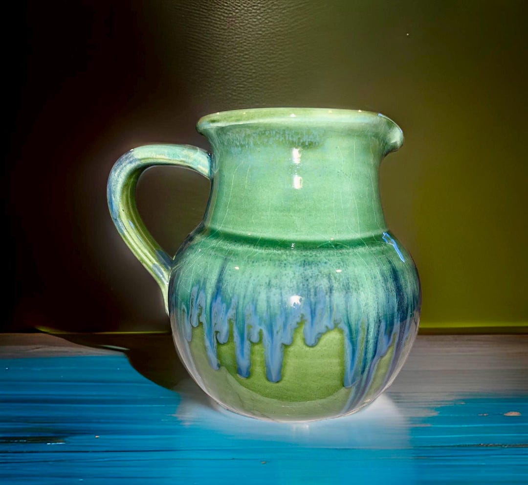 Mancer Italian Pottery Blue Green Drip Glaze Pitcher – 5.25 Inches ...