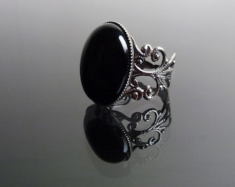 Victorian Gothic Ring Black Onyx Gemstone, Ornate Filigree Steampunk ...