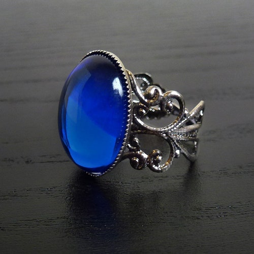 Victorian Gothic Ring Sapphire Blue Ornate Filigree Silver - Etsy