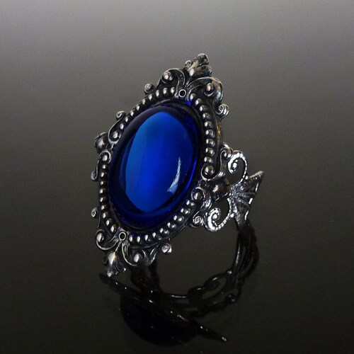 Victorian Gothic Ring Sapphire Blue Ornate Filigree Silver - Etsy