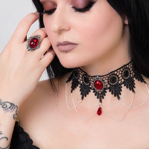 Victorian Gothic Ruby Red Choker Necklace - Swarovski Crystal Steampunk ...