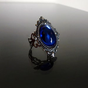 Victorian Gothic Ring - Sapphire Blue Ornate Filigree Silver Steampunk ...