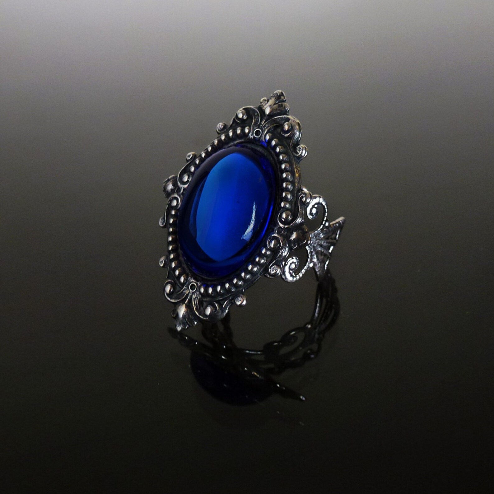 Victorian Gothic Ring Sapphire Blue Ornate Filigree Silver - Etsy UK