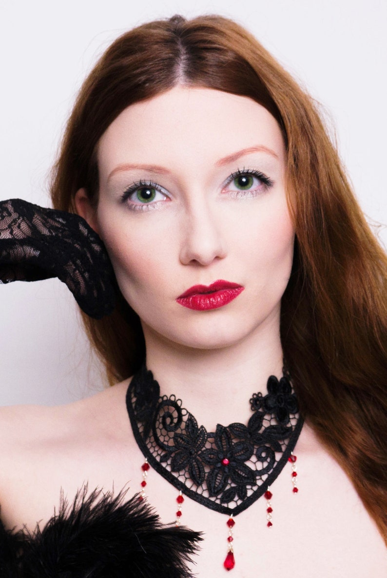 Victorian Gothic Choker Necklace - Ruby Red Swarovski Crystal Lace ...