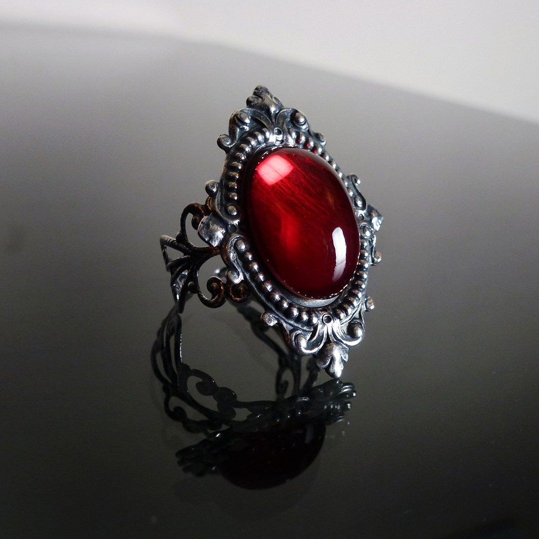 Victorian Gothic Ring - Ruby Red Ornate Silver Filigree Steampunk Ring ...