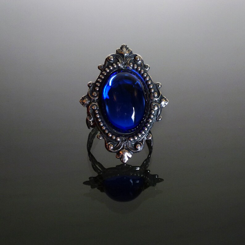Victorian Gothic Ring Sapphire Blue Ornate Filigree Silver - Etsy