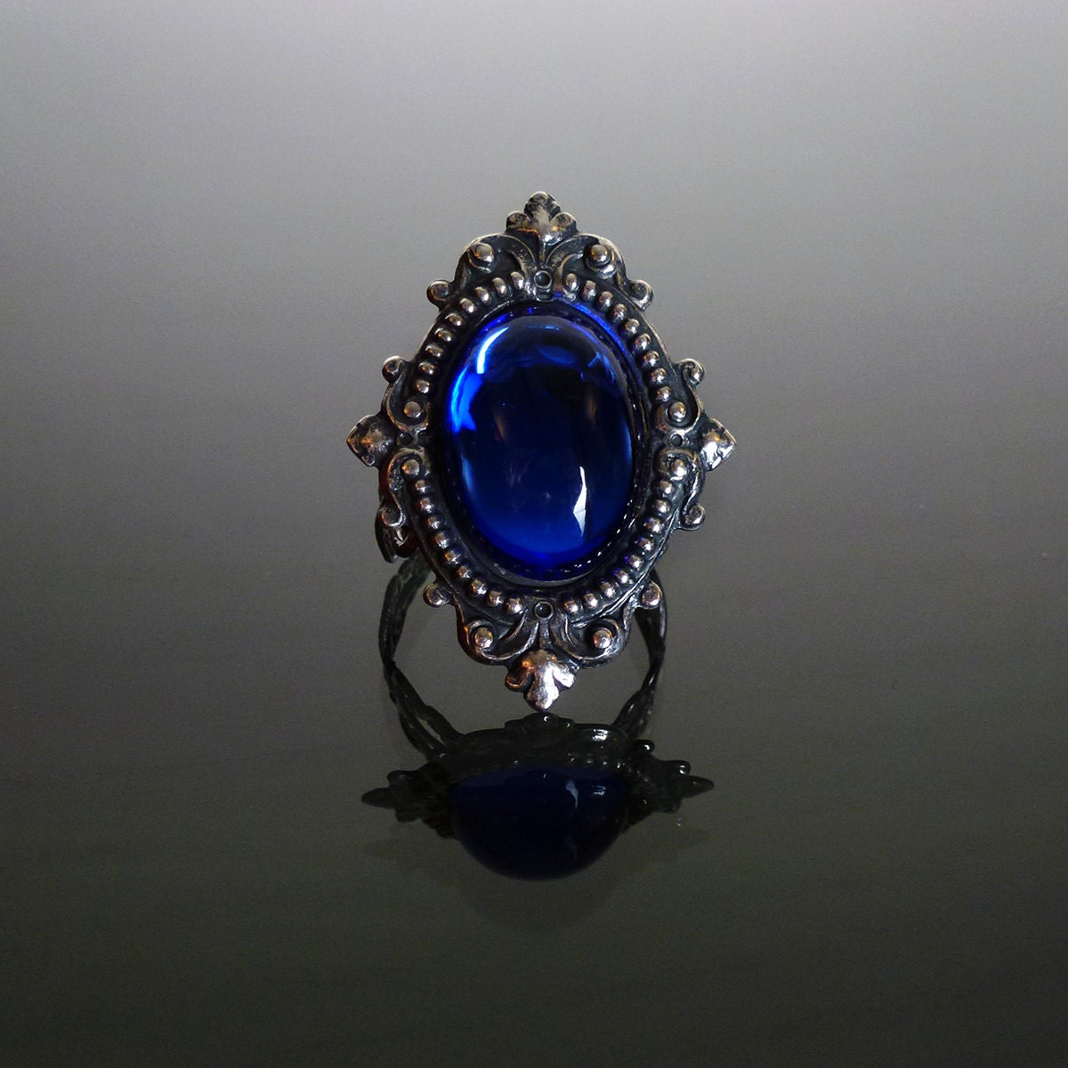 Victorian Gothic Ring Sapphire Blue Ornate Filigree Silver - Etsy UK
