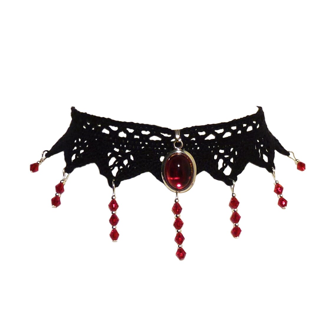 Victorian Gothic Lace Choker Necklace Ruby Red Pendant & - Etsy